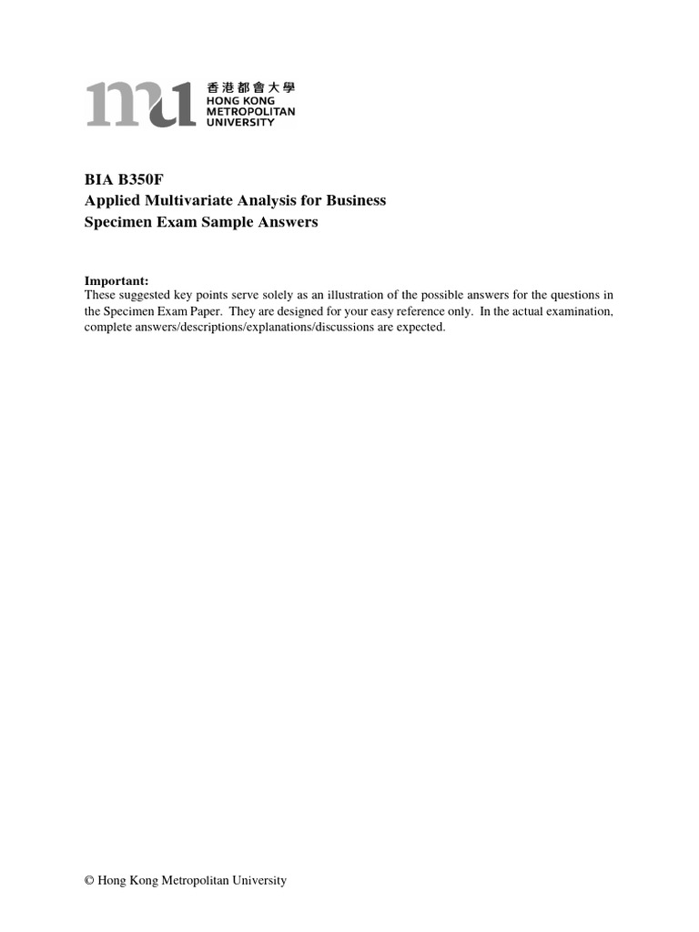 Bia B350f 2022 Autumn Specimen Exam Sample Answers Pdf Errors And Residuals Regression 