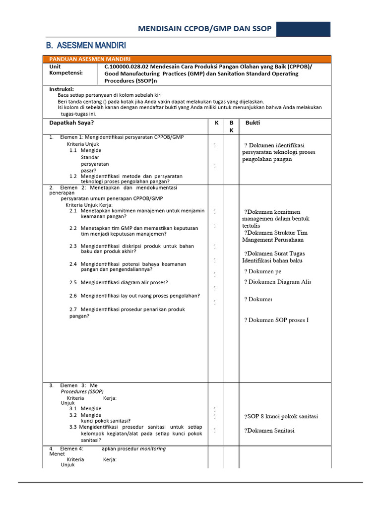 Asesmen Mandiri - Modul GMP Dan SSOP | PDF