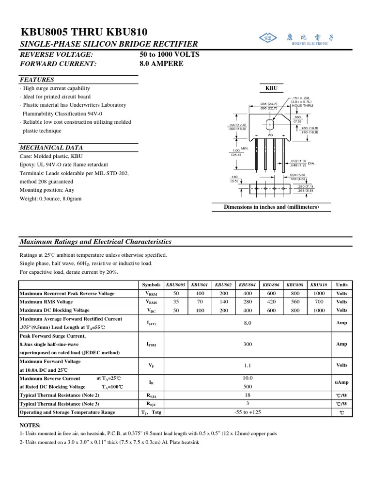 KBU8005 Hornby | PDF | Rectifier | Printed Circuit Board
