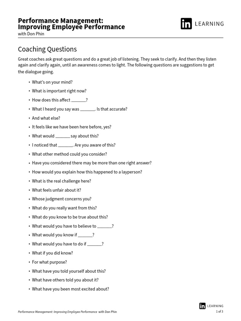 Coaching Questions | PDF | Cognitive Psychology | Cognitive Science