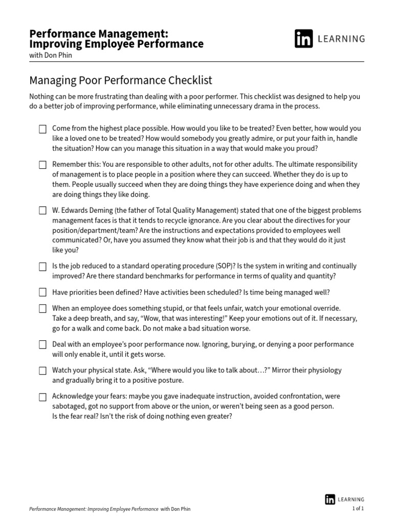 Managing Poor Performance Checklist | PDF | Behavioural Sciences ... Managing Poor Performance Checklist | PDF | Behavioural Sciences ...