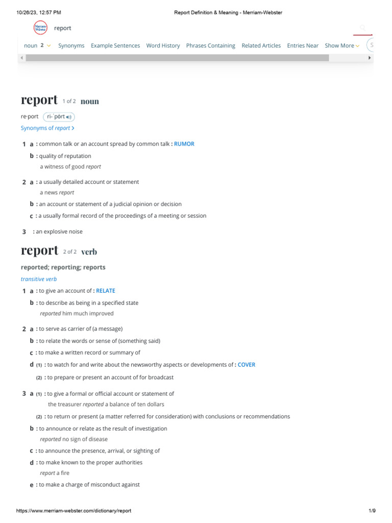 Report Definition & Meaning - Merriam-Webster | PDF | Verb | Noun
