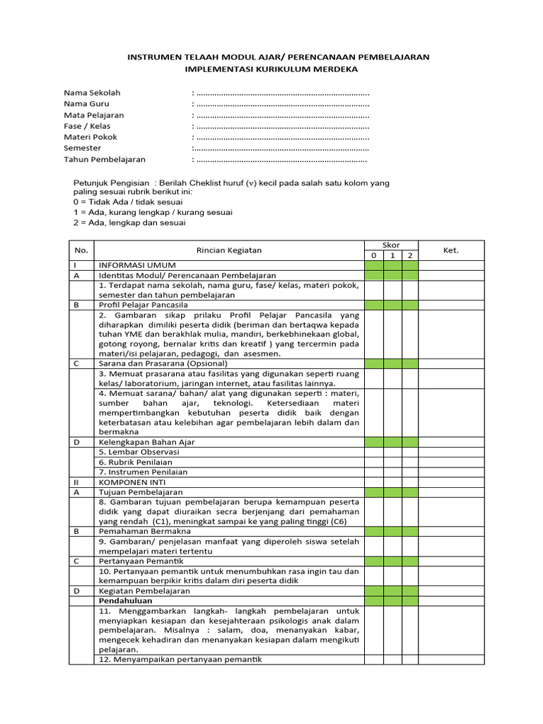 Instrumen Telaah Modul Ajar - New | PDF