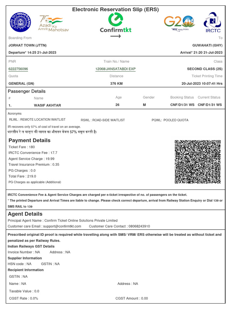 Understanding WS in Railway Tickets | PDF | Identity Document