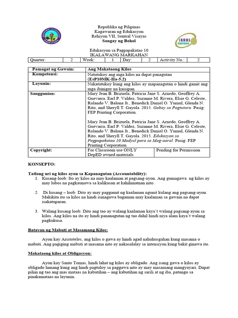 EsP10 Q2 Wk1 Day2 | PDF