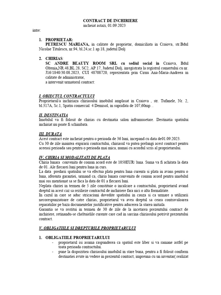 Contract Inchiriere Model | PDF