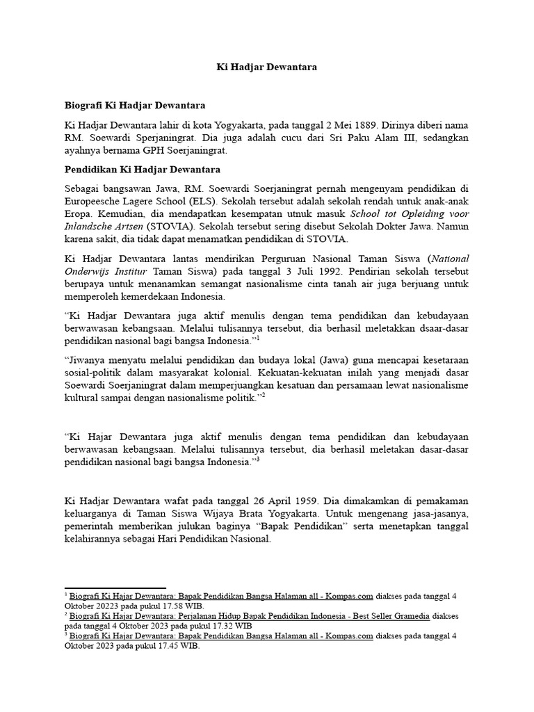 Biografi Ki Hadjar Dewantara | PDF | Ilmu Sosial | Perjalanan