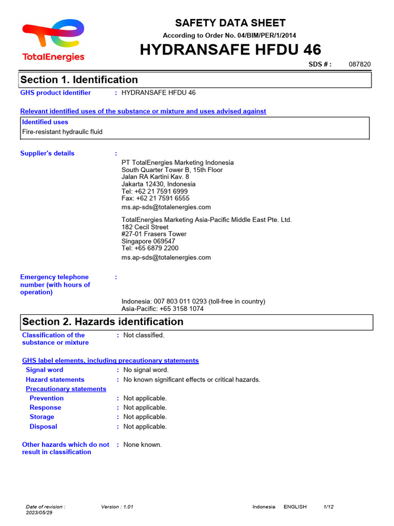 HYDRANSAFE HFDU 46 - 087820 - Indonesia - English - 20230529 | PDF ...