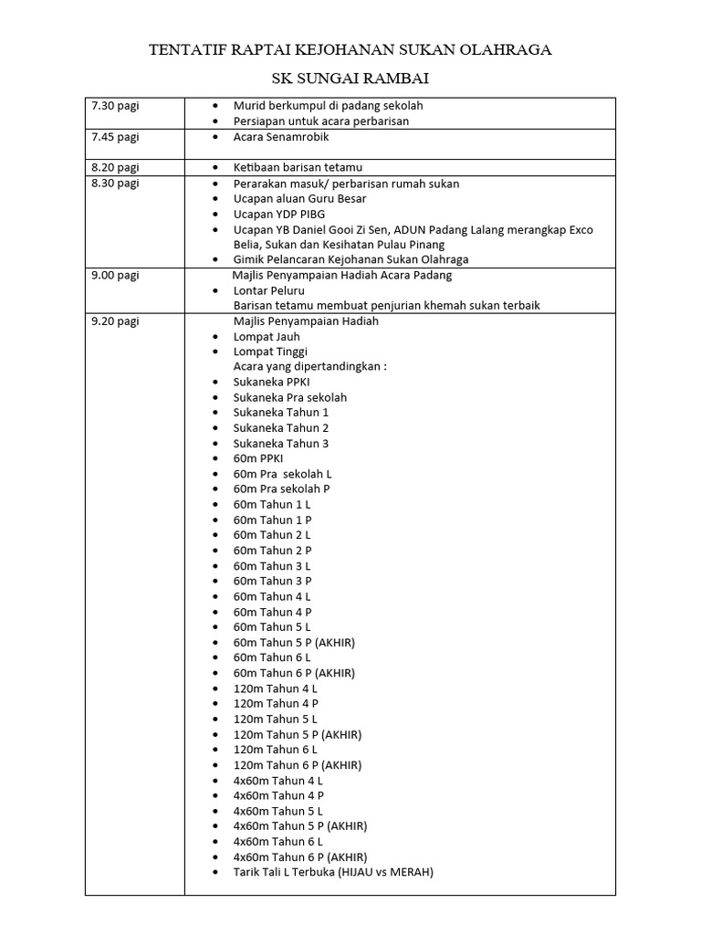 Tentatif Kejohanan Sukan Olahraga-2 | PDF