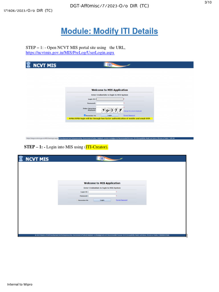Module: Modify ITI Details: STEP - 1: - Login Into MIS Using (ITI-Creator) | PDF | Software ...