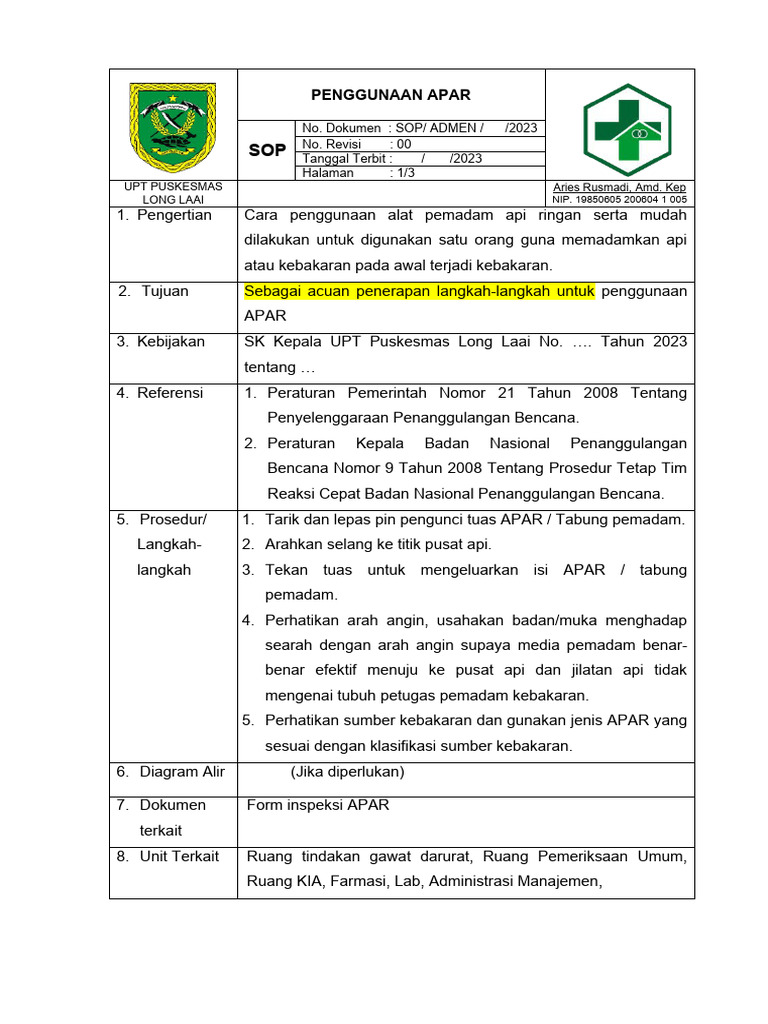 SOP Penggunaan APAR | PDF