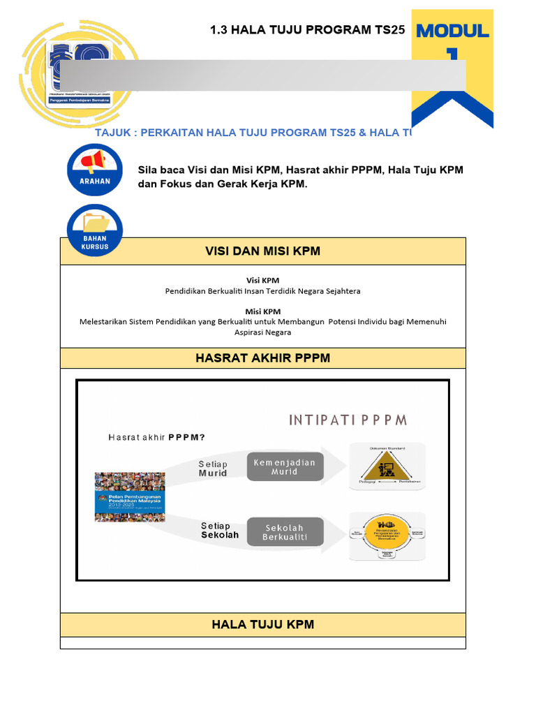 1.3.1 Perkaitan Hala Tuju Program Ts25 Vs Hala Tuju KPMSKTR | PDF