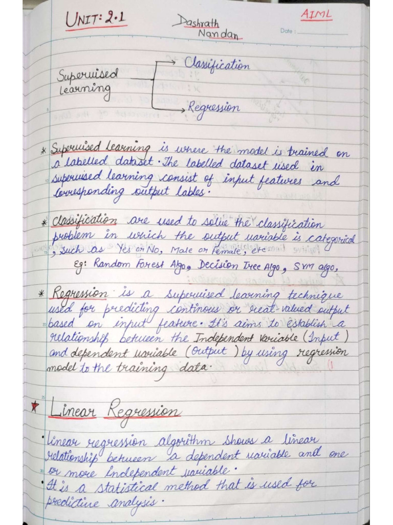 Dashrath Nandan AIML (Unit2) Notes | PDF