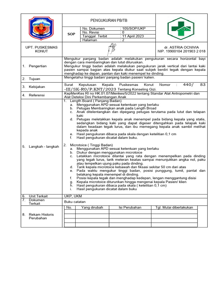 SOP Pengukuran Tinggi/Panjang Badan | PDF