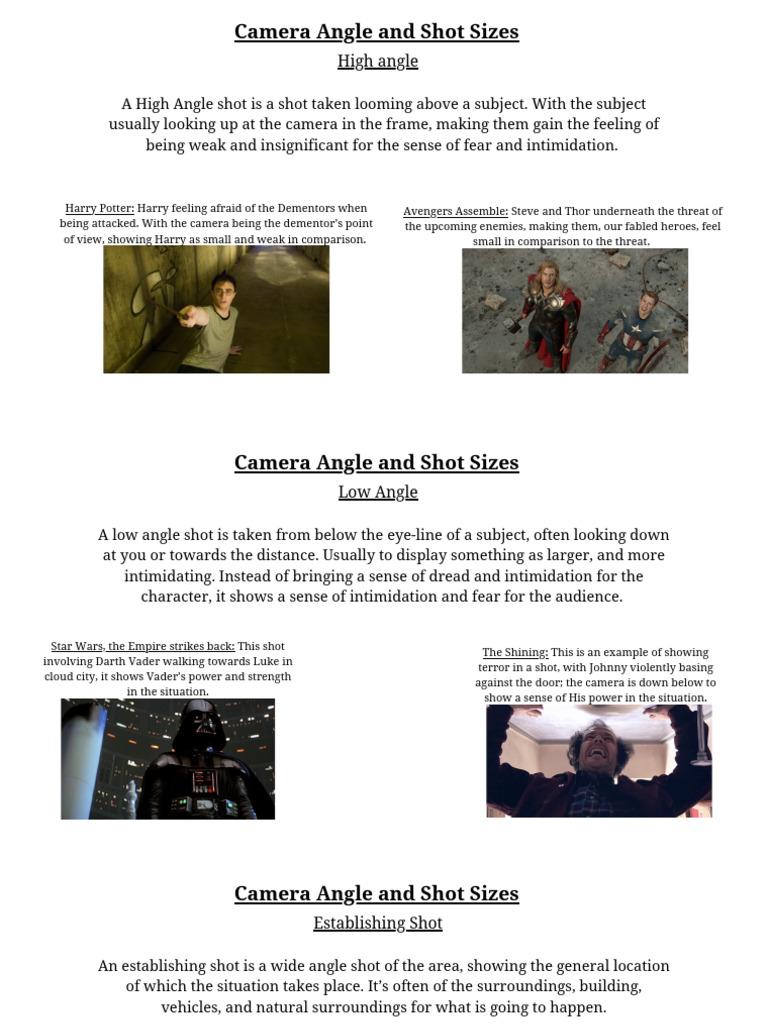 Camera Angles and Shot Sizes Explained | PDF