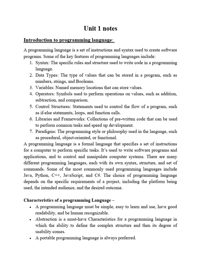 Unit 1 Notes App by KUNAL | PDF | Computer Programming | Programming ...