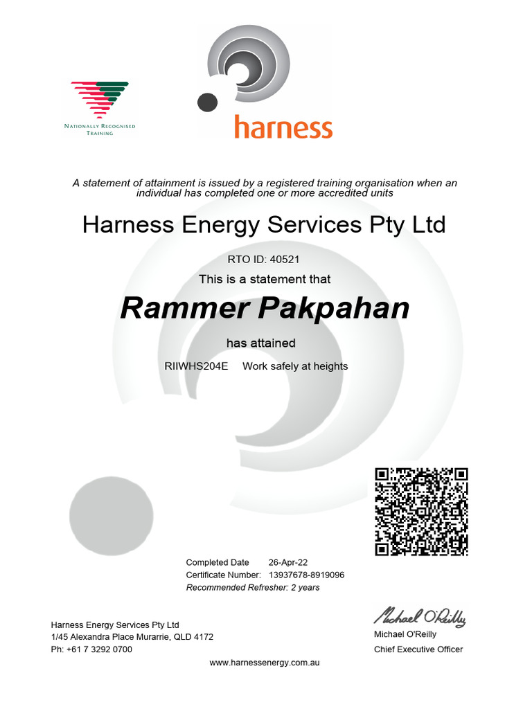 Harness Training Certificate Attainment | PDF | Technology & Engineering