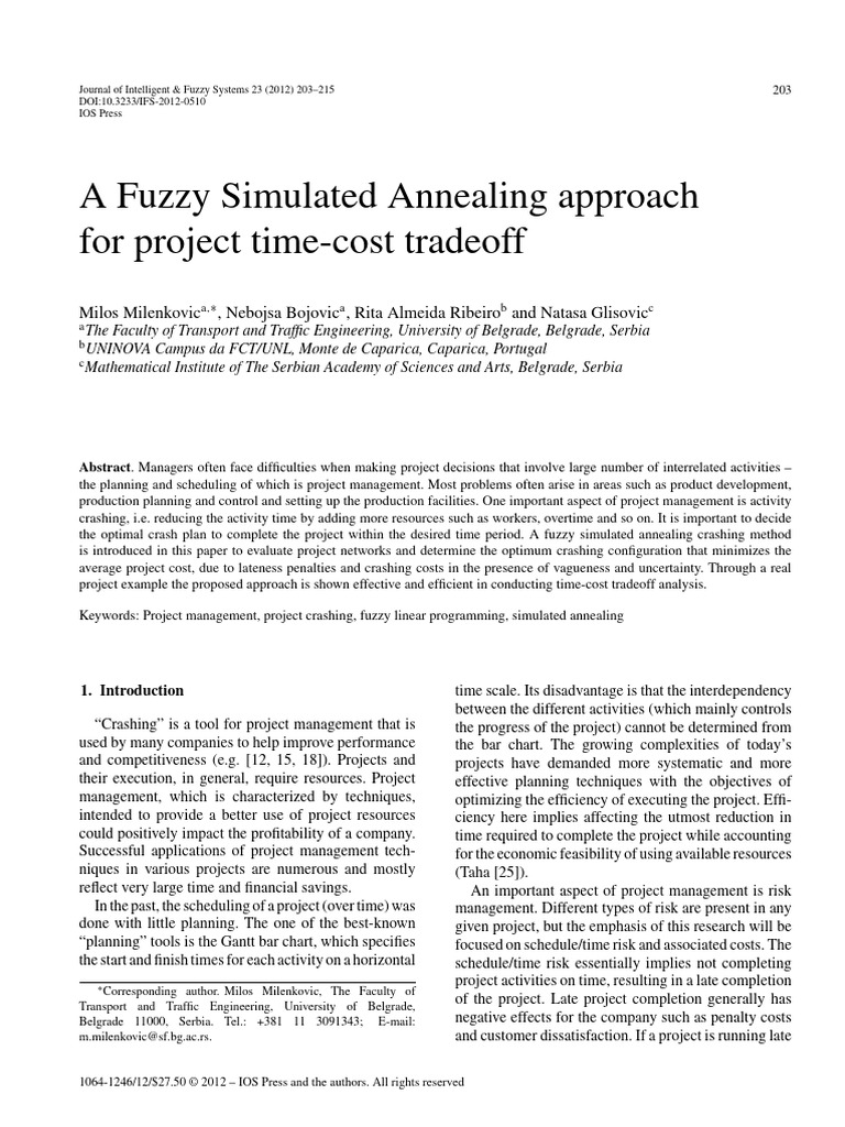 Fuzzy SA For Project Time Cost Trade Off - Milenkovic | PDF | Mathematical Optimization | Fuzzy ...