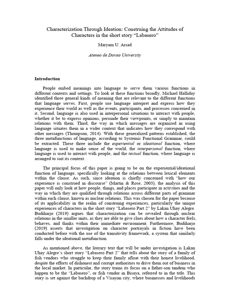 Characterization Through Ideation: Construing The Attitudes of Characters in The Short Story ...