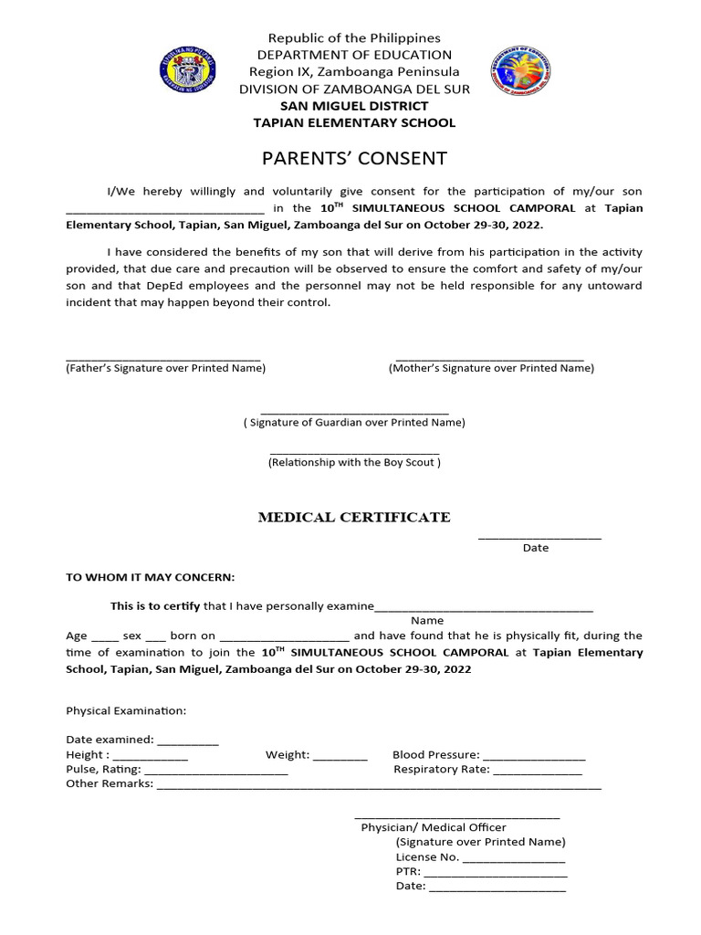 Parents Permit - Municipal Camporal | Download Free PDF | Medical ...
