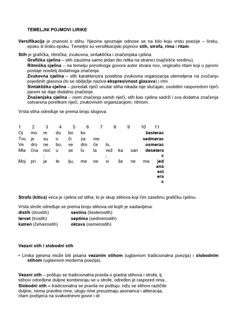 Temeljni Pojmovi Lirike | PDF