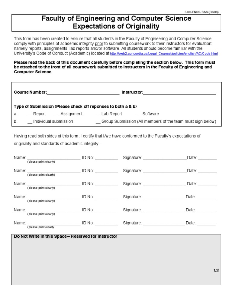 ENCS Academic Integrity Form | PDF