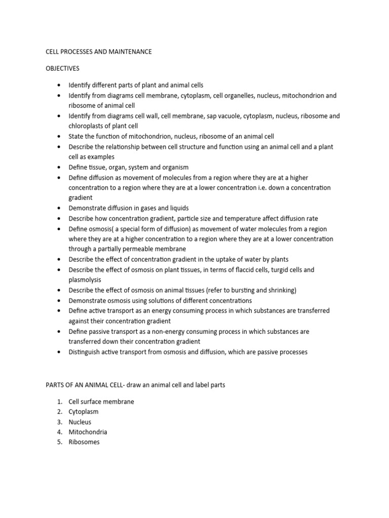 Understanding Cell Processes and Functions | PDF | Osmosis | Cell (Biology)