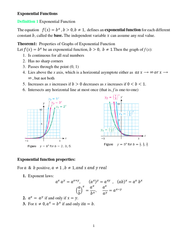 Definition 1: Exponential Functions | PDF