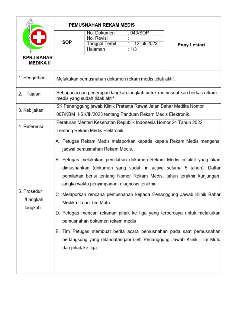Sop Pemusnahan KBM | PDF | Hukum