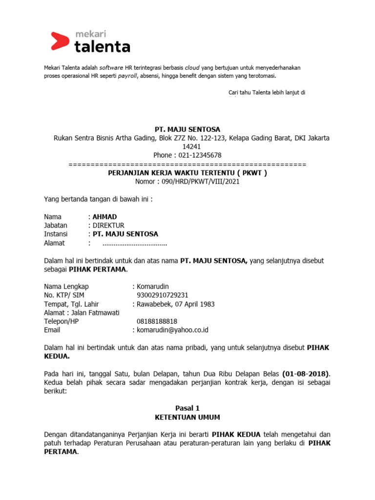 Contoh Surat PKWT | PDF