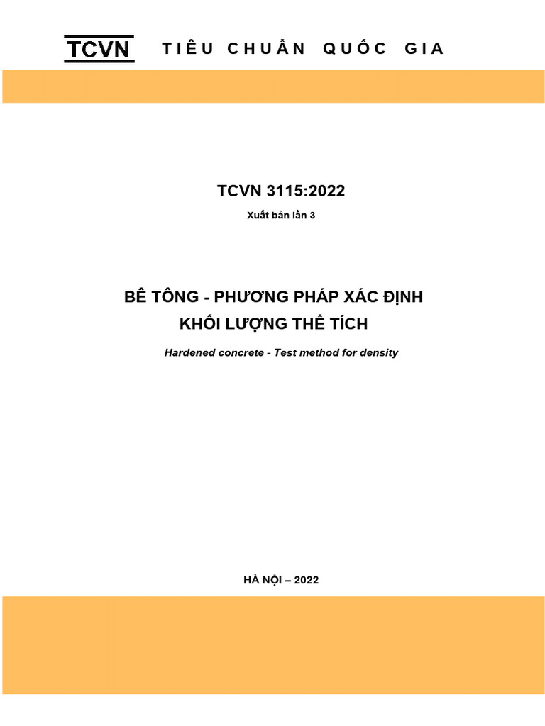 3115-2022 Bê tông - Phương pháp xác định khối lượng thể tích TCVN | PDF