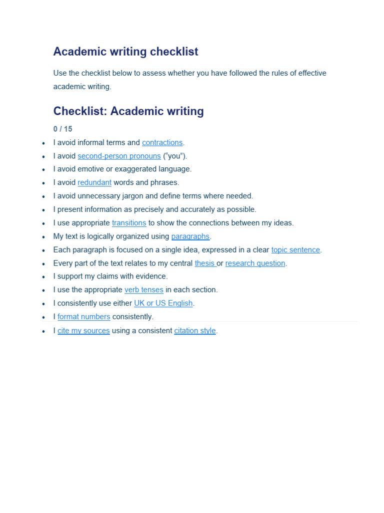 Academic Writing Checklist | PDF