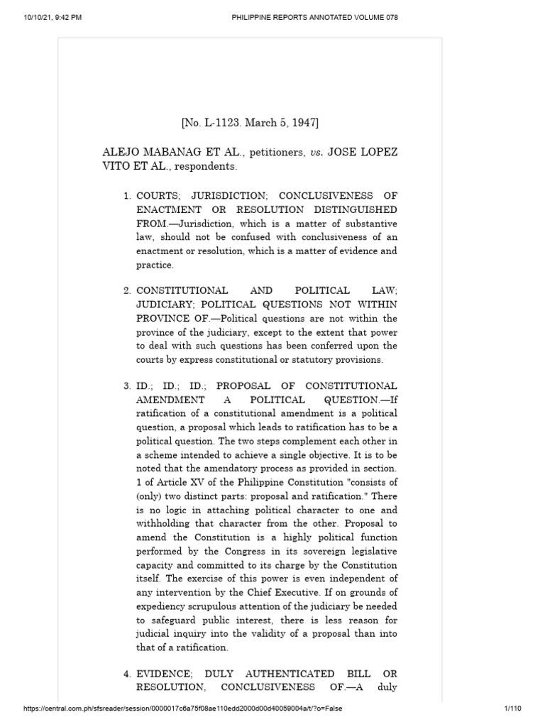 Mabanag vs. Lopez, GR. No.1123 | PDF