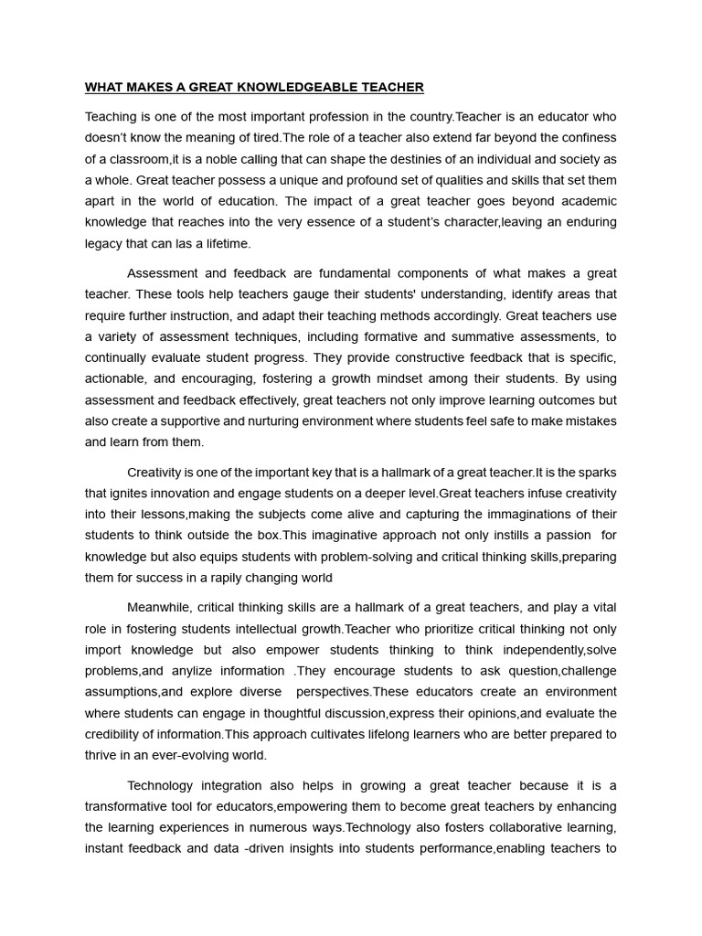 What Makes A Great Knowledgeable Teacher | PDF