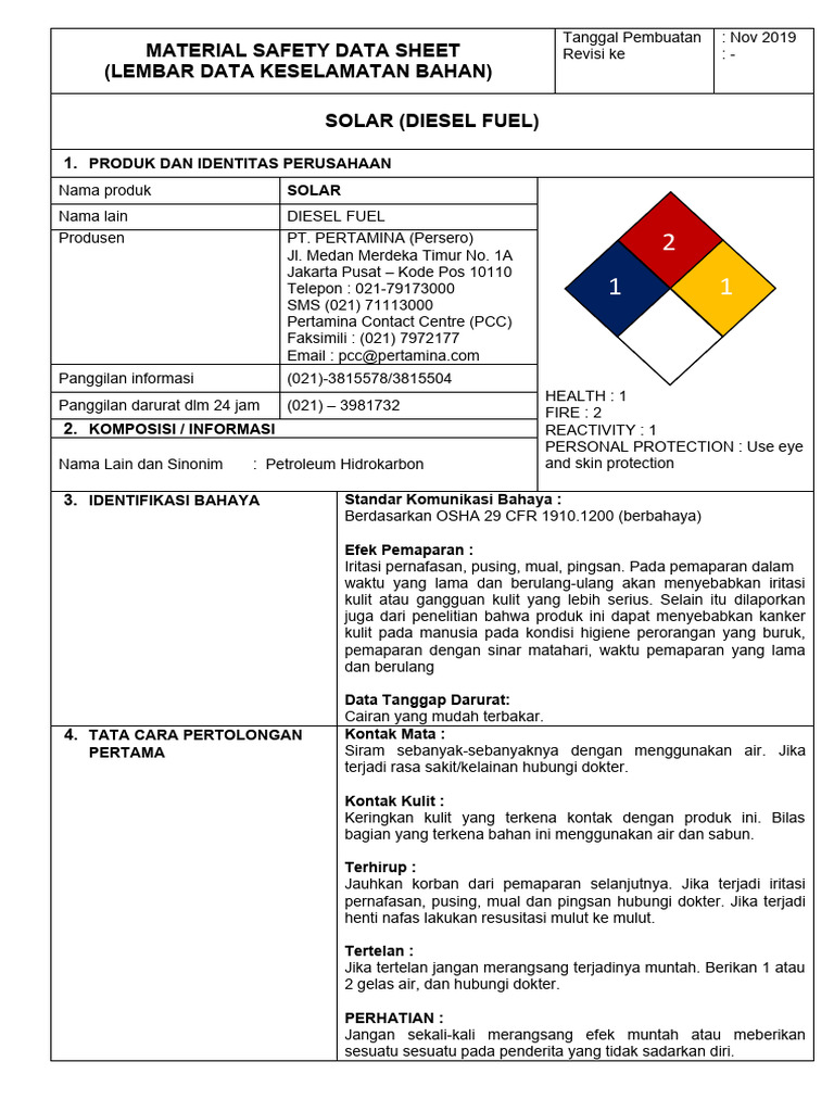 SOLAR-Diesel Fuel MSDS | PDF | Kesehatan Holistik