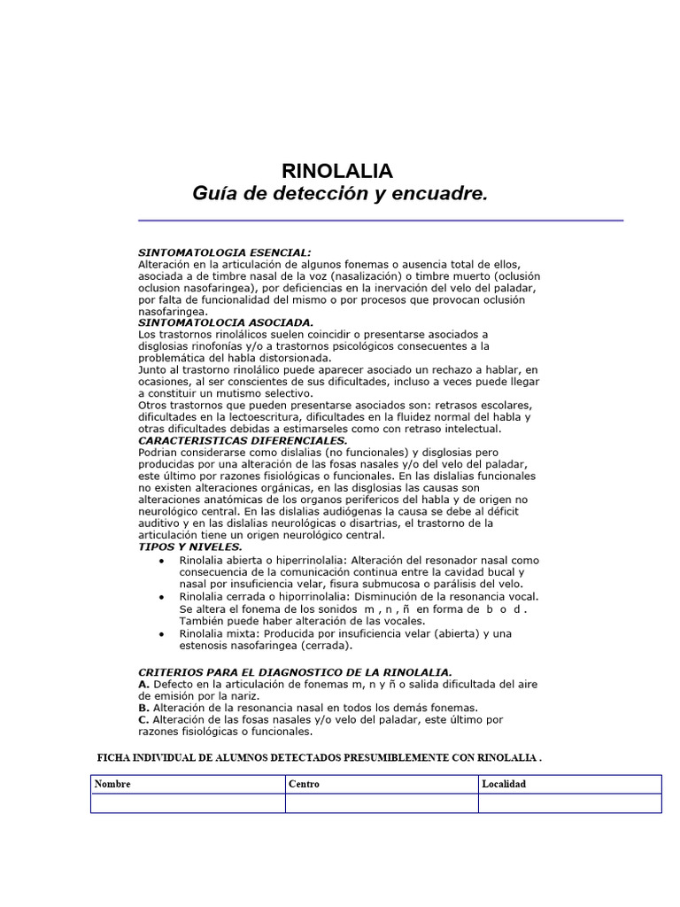 Definición y diagnóstico de rinolalia | PDF | Trastorno mental ...