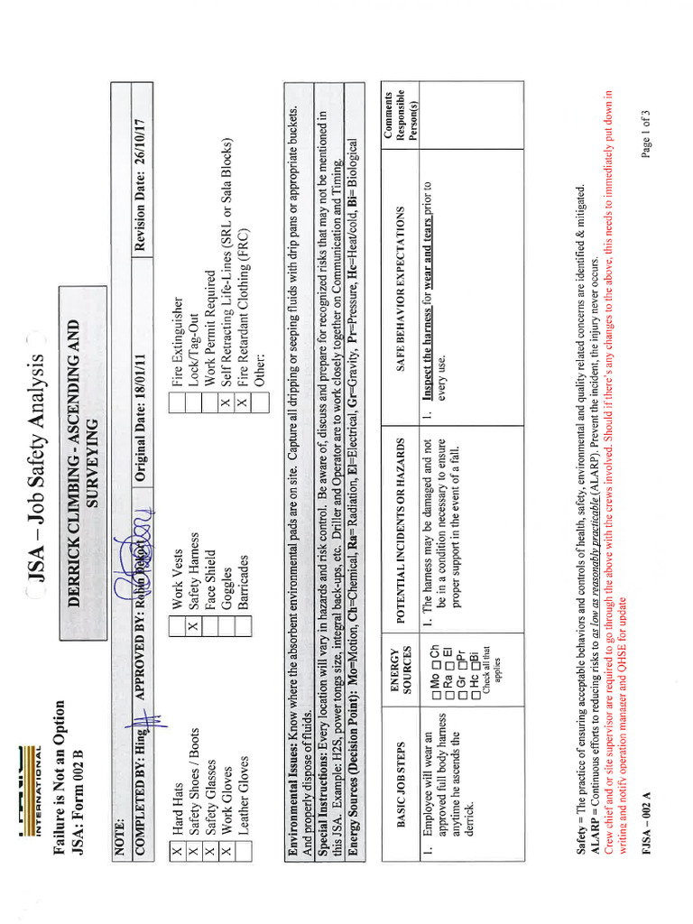 JSA 002 - Derrick Climbing (Ascending & Surveying) | PDF