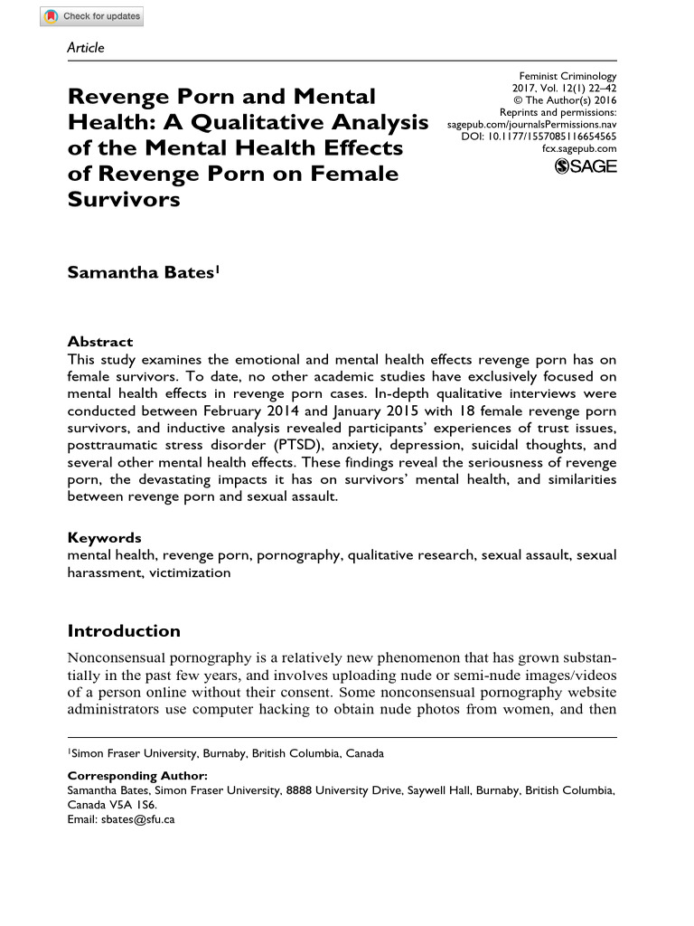 Bates 2016 Revenge Porn and Mental Health A Qualitative Analysis of The ...