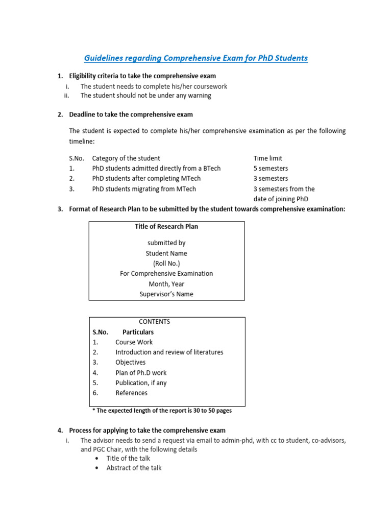 Guidelines Regarding Comprehensive Exam | PDF