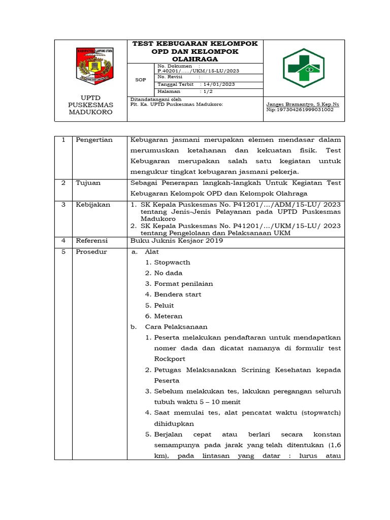 SOP Kebugaran Kel OPD Dan Kel Olahraga | PDF | Kesehatan Holistik