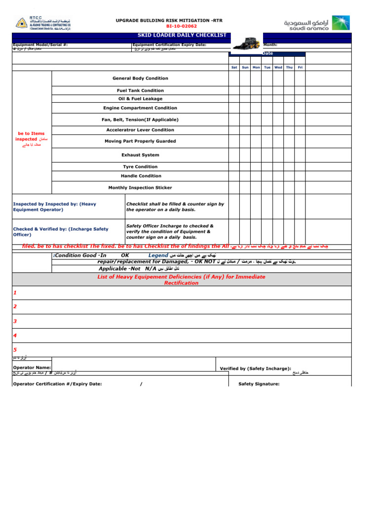 Roller Plate Compactor Inspection Checklist | PDF | Transport ...