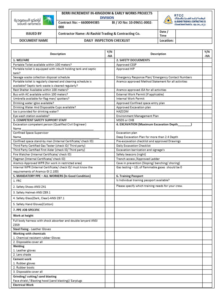 Daily Safety Inspection Checklist | Download Free PDF | Crane (Machine ...