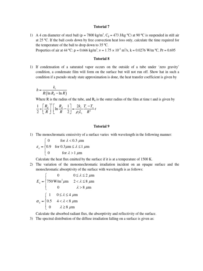 Tutorial Questions 7 - 13 | PDF | Heat Transfer | Incandescent Light Bulb