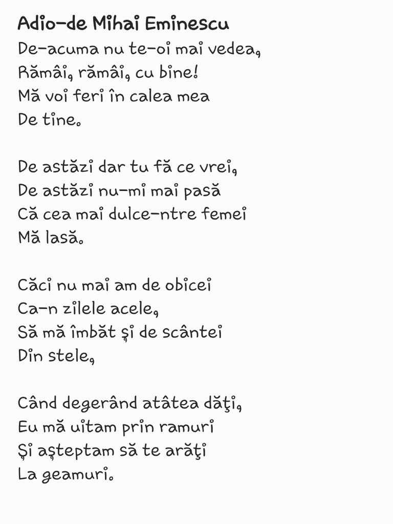 Adio - de Mihai Eminescu | PDF