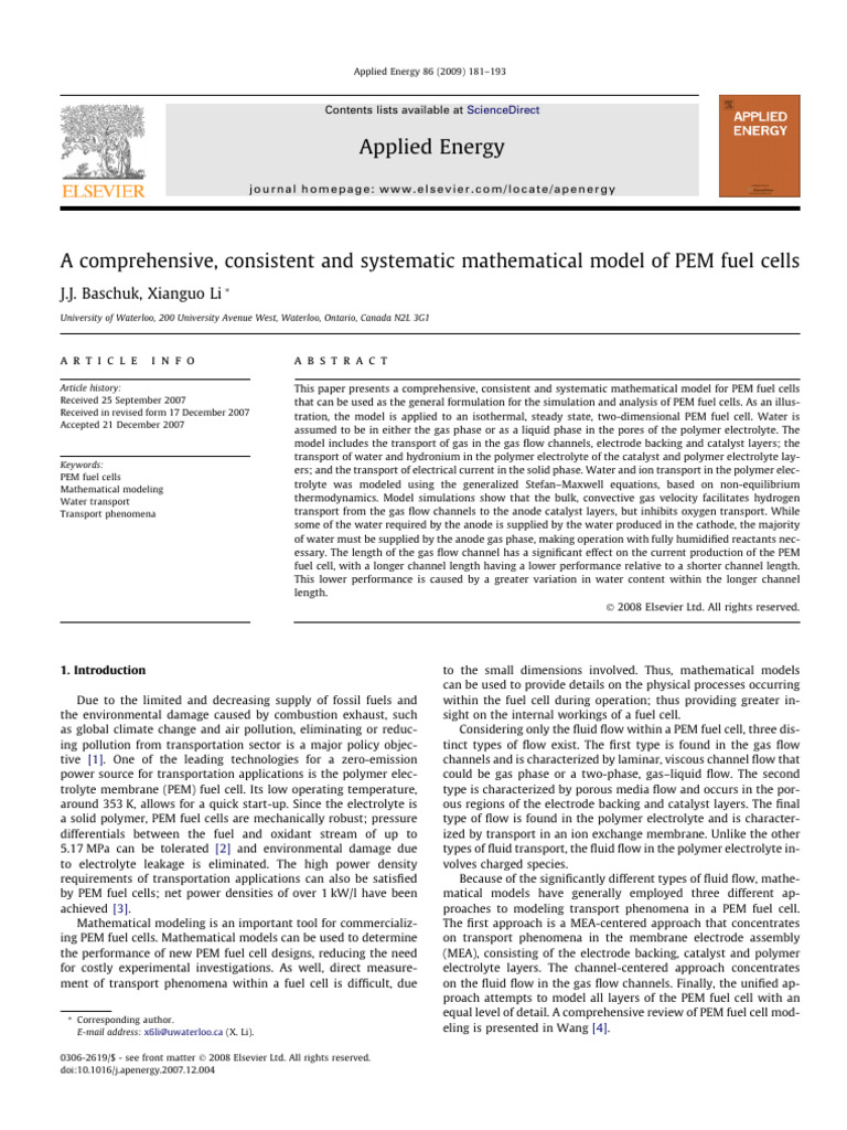 A Comprehensive, Consistent and Systematic Mathematical Model of PEM ...