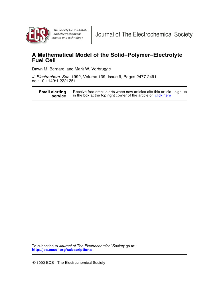 A Mathematical Model of The Solid Polymer Electrolyte Fuel Cell | PDF ...