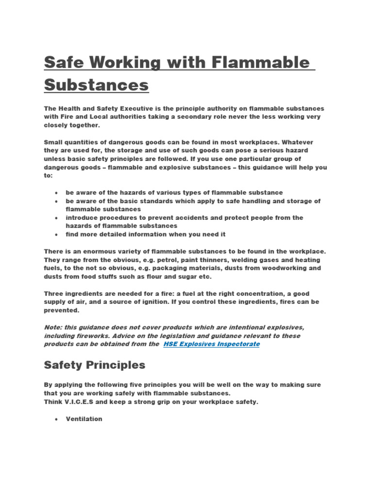Safe Working With Flammable Substances | PDF | Chemistry | Materials