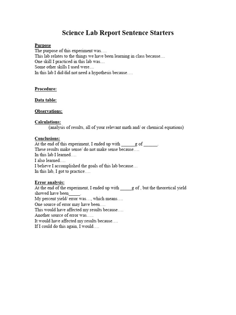 Science Lab Report Template | PDF