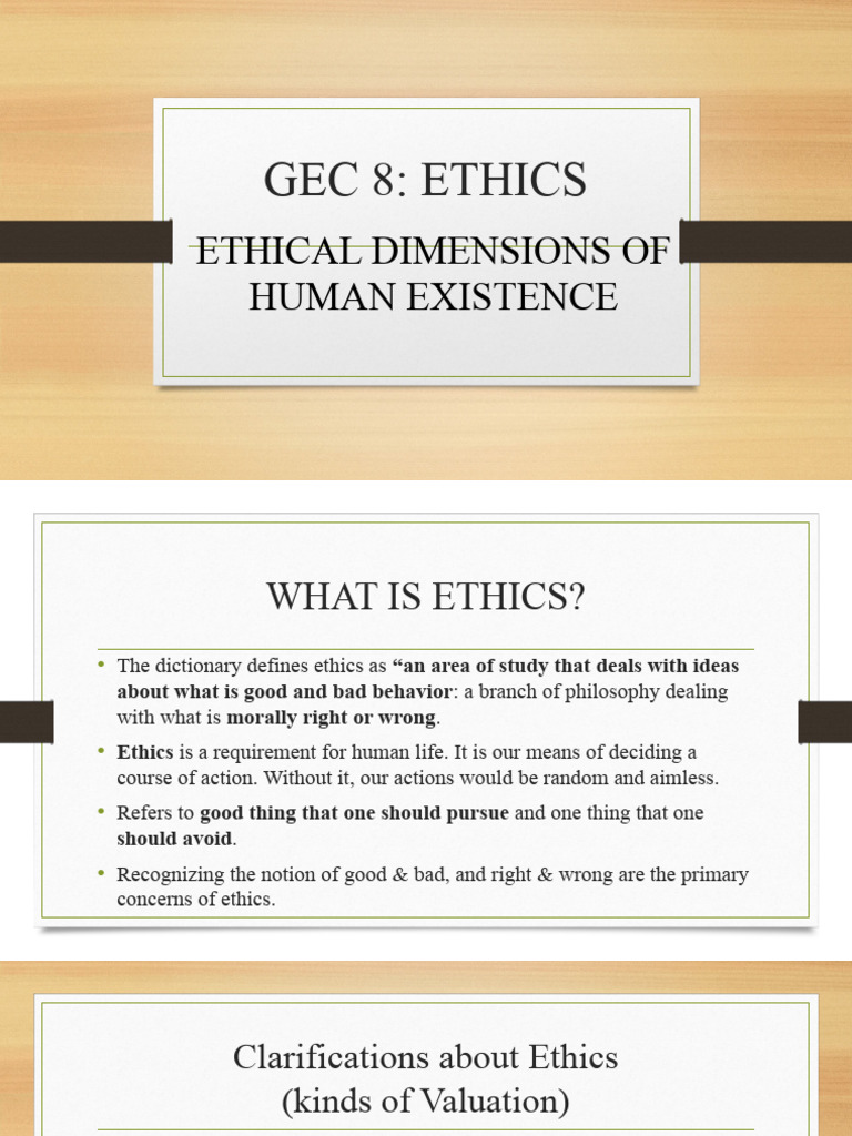 GEC 8 - Chapter 1 Ethical Dimension of Human Existence | PDF | Morality | Psychological Egoism