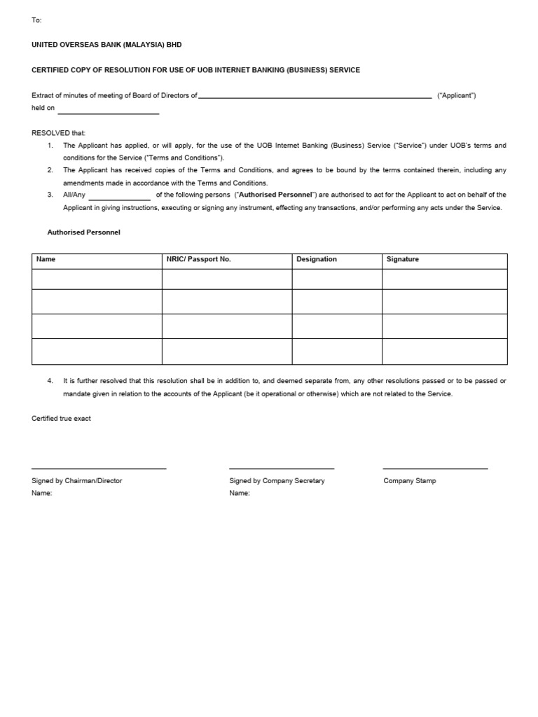 UOB - Extract - CTC Resolution For Use of UOB Internet Banking ...